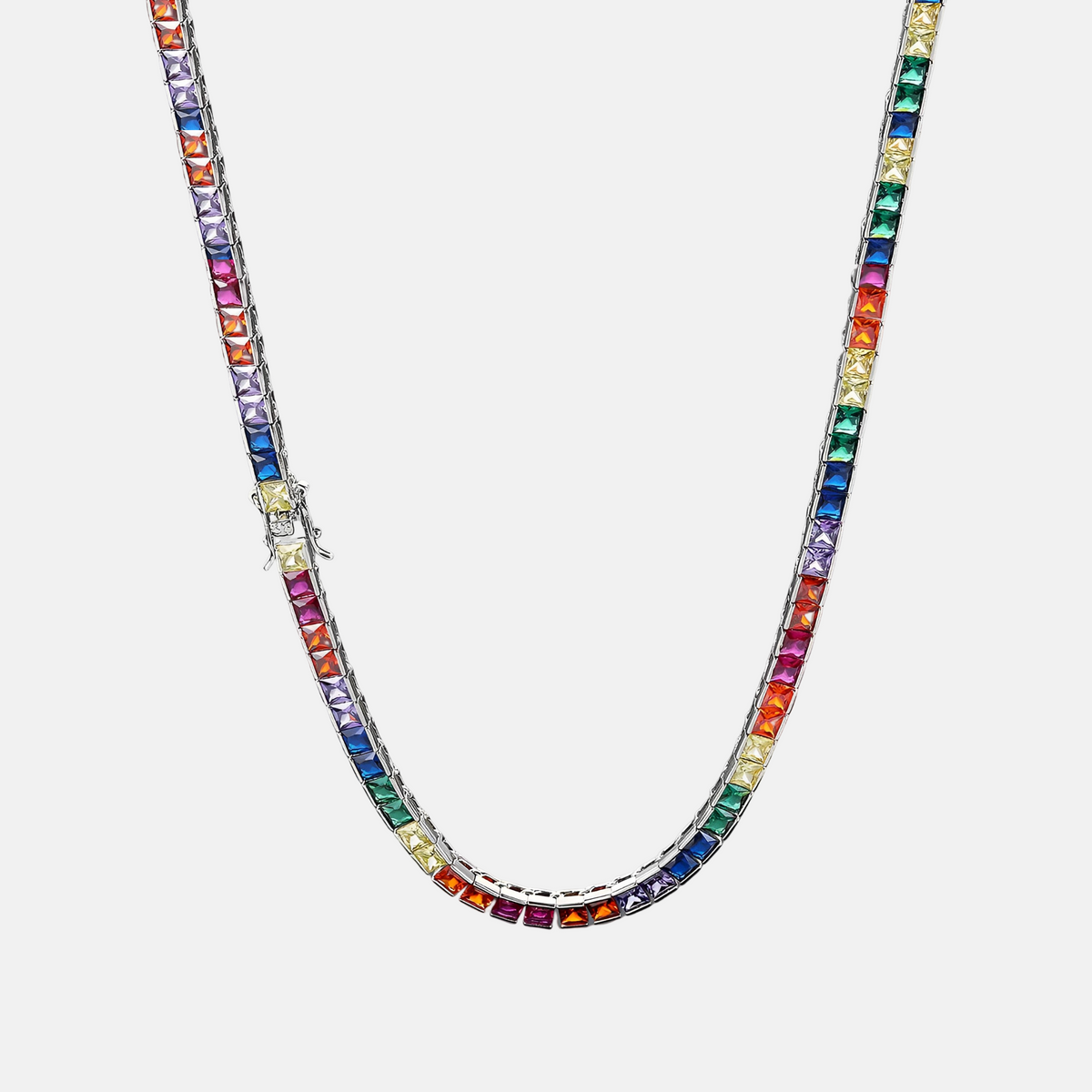 4mm Square Rainbow Tennis Chain | Men's Chains - Hillenic