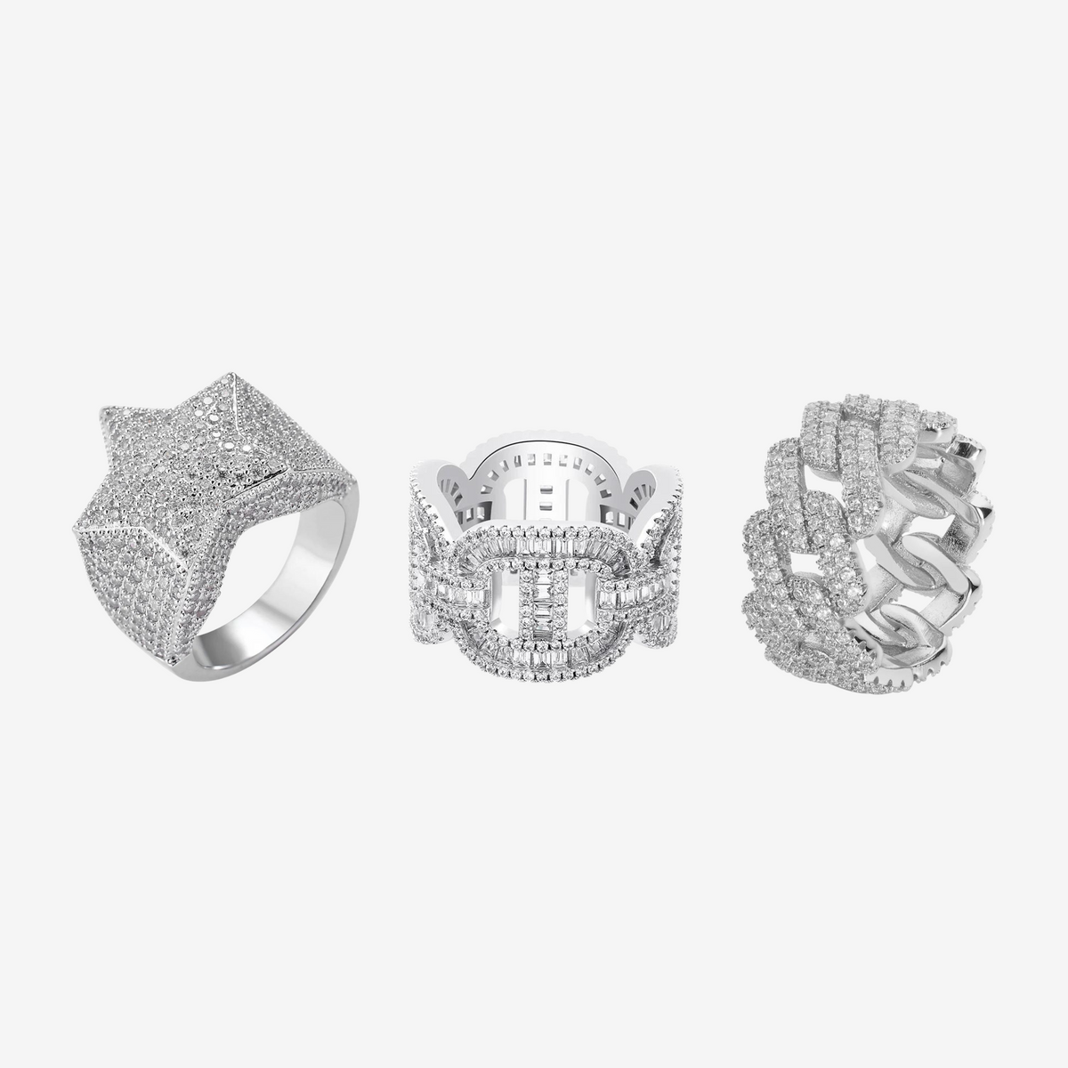 Premium Silver Iced Rings Superbundle | Jewelry Bundle Deals - Hillenic